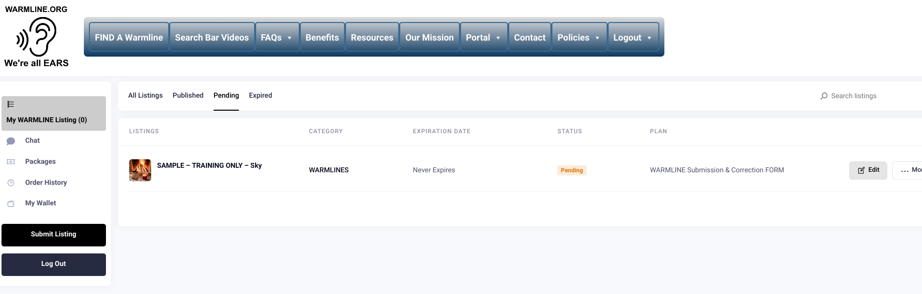 Dashboard Tabs - Warmline.org